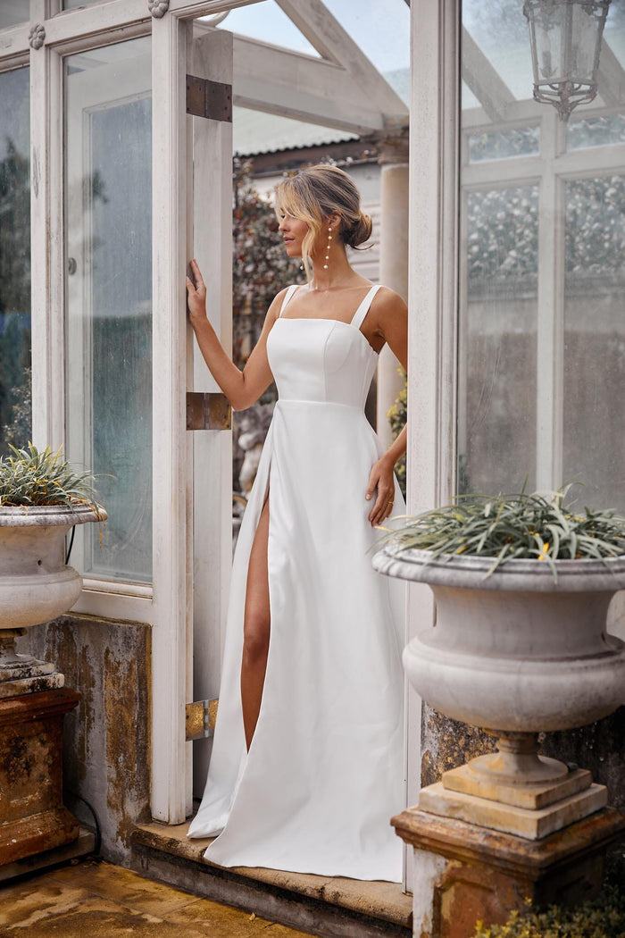 BIANCA Square Neck A-line Satin Gown - Ivory – NB LUXE